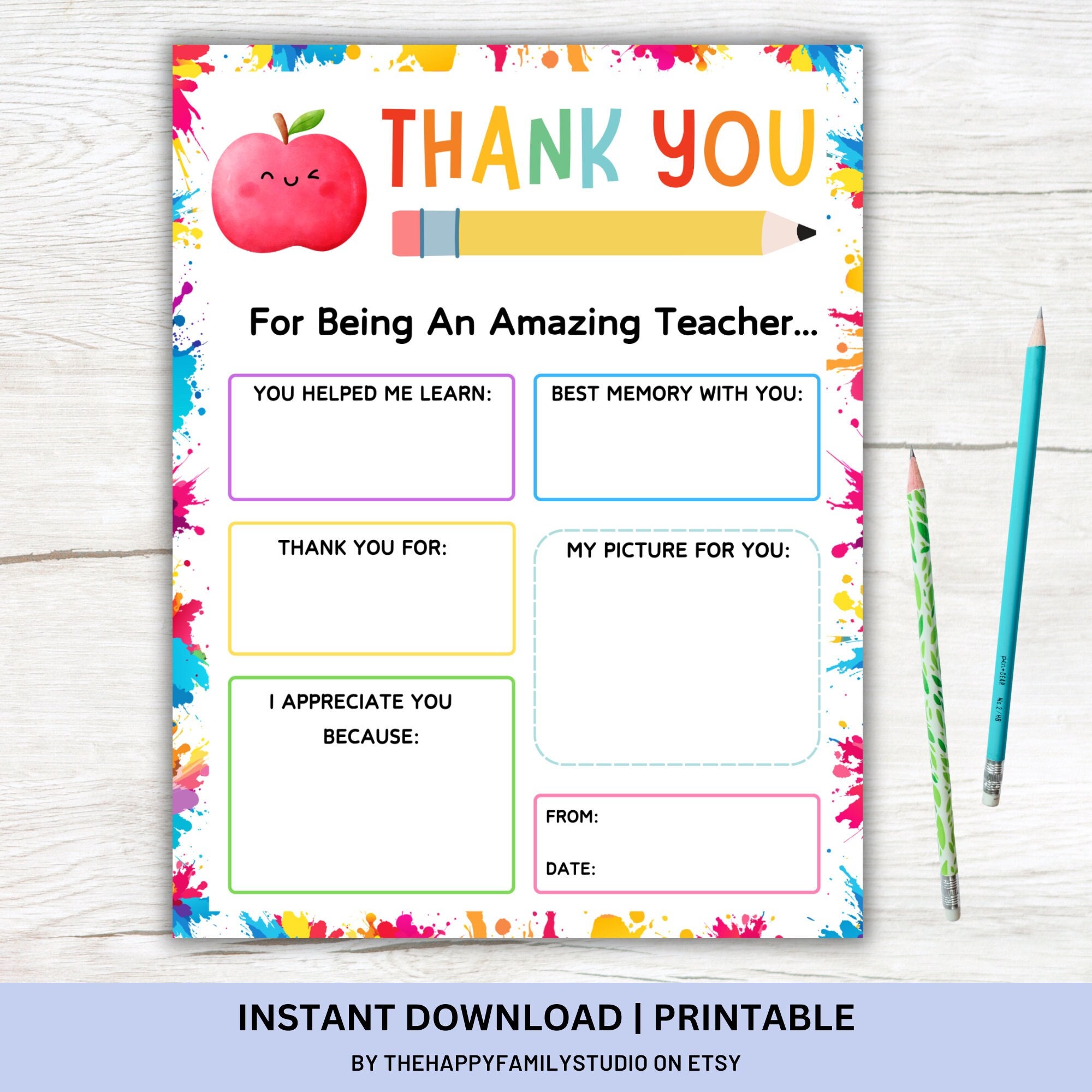 Teacher Appreciation Gift, Thank You Teacher Printable, Teacher Thank ...