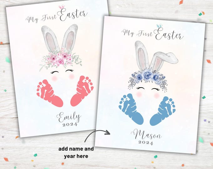 My First Easter Footprint Art, Bunny Feet, Easter Bunny Footprint ...