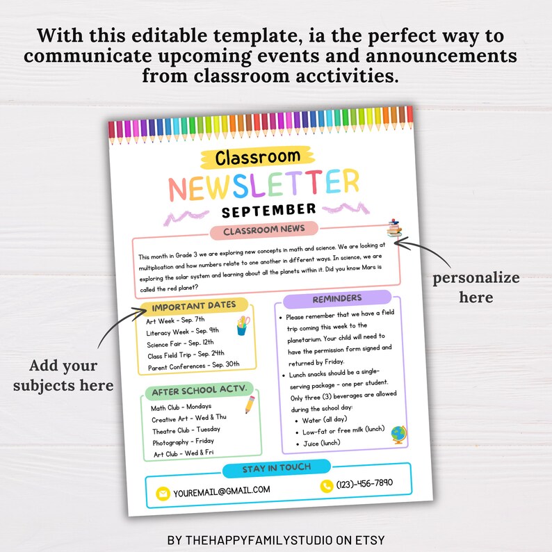 Classroom Newsletter Editable Template, Monthly/weekly Class Flyer ...