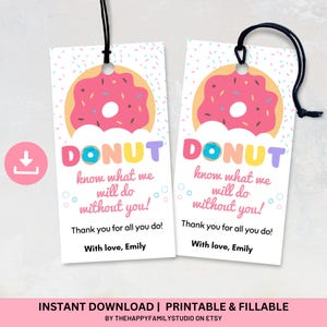 Donut Appreciation Gift Tag, Donut Thank You Gift Tag, Teacher ...