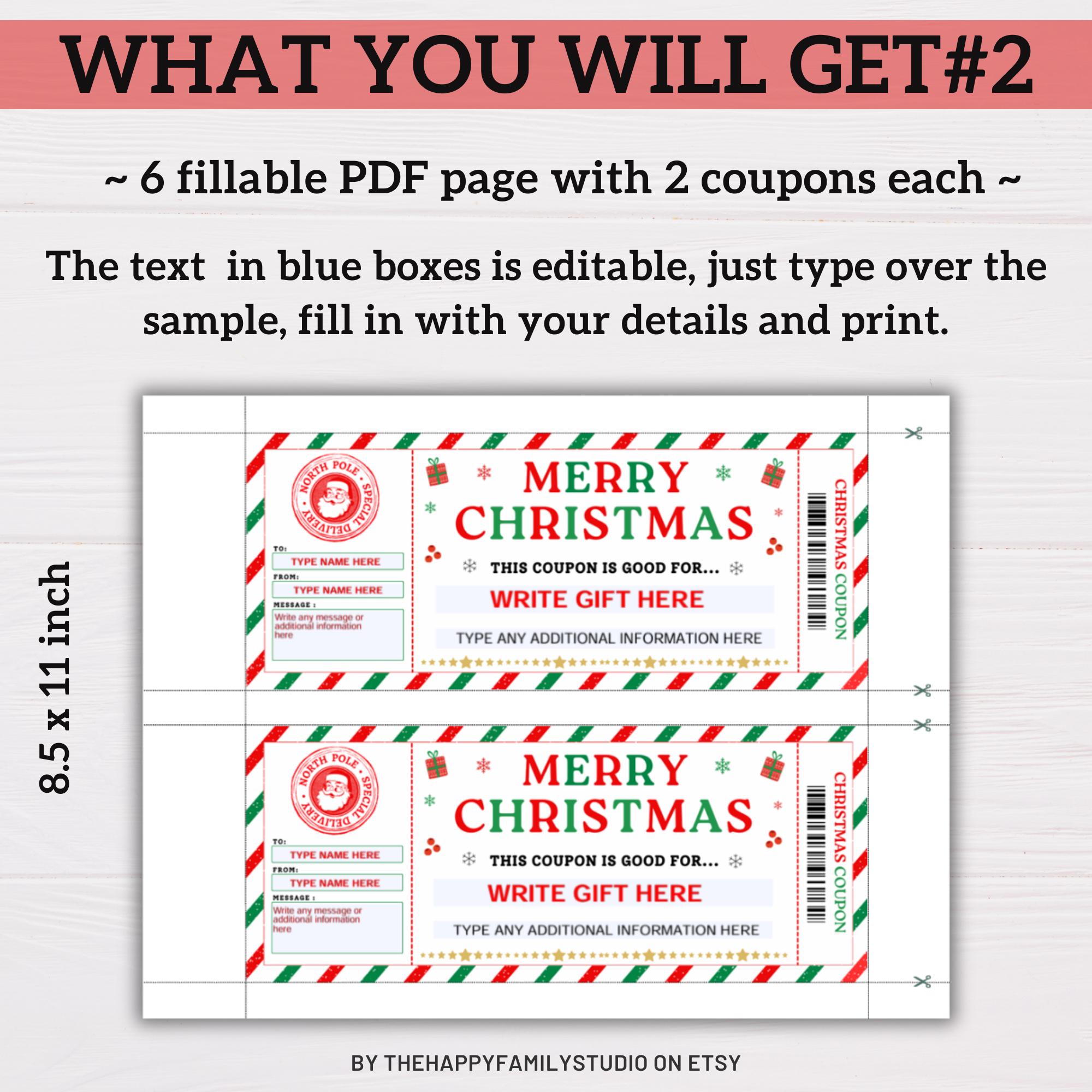 Editable Christmas Coupon Bundle, Christmas Gift Certificate, Custom ...