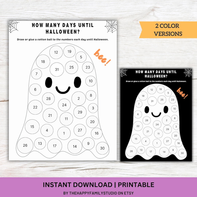 Halloween Countdown Ghost Worksheet, Printable Halloween Countdown for ...