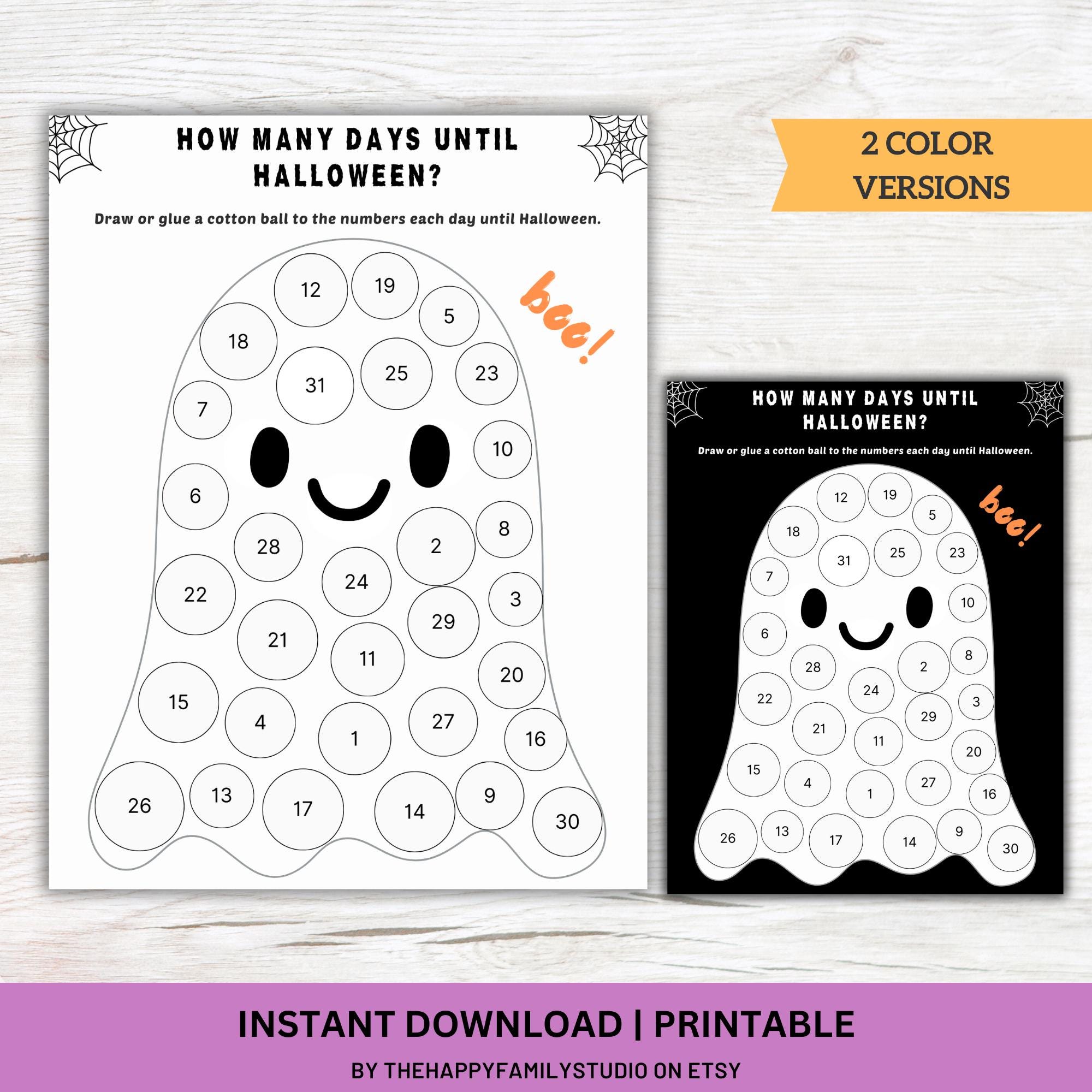 Halloween Countdown Ghost Worksheet, Printable Halloween Countdown for ...