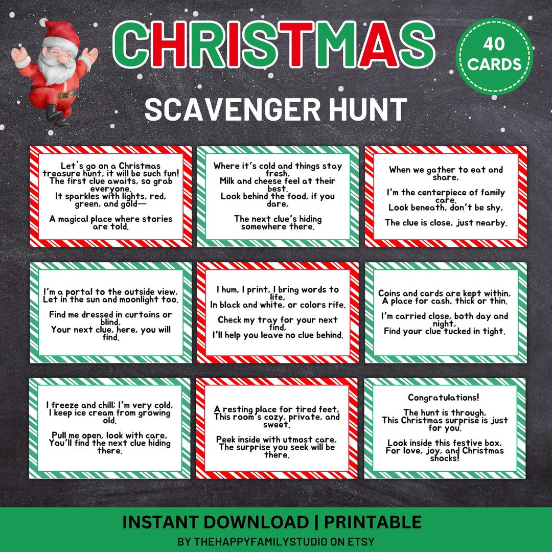 Christmas Scavenger Hunt for Older Kids&teens, Treasure Hunt Clues ...