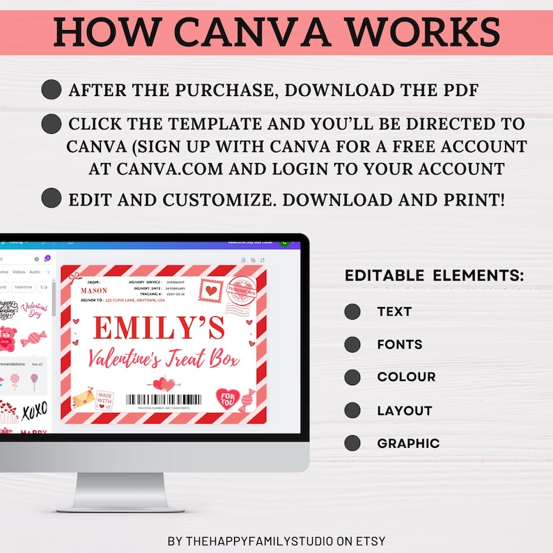 Editable Valentines Day Gift Box Label, Personalized Valentine Treat ...