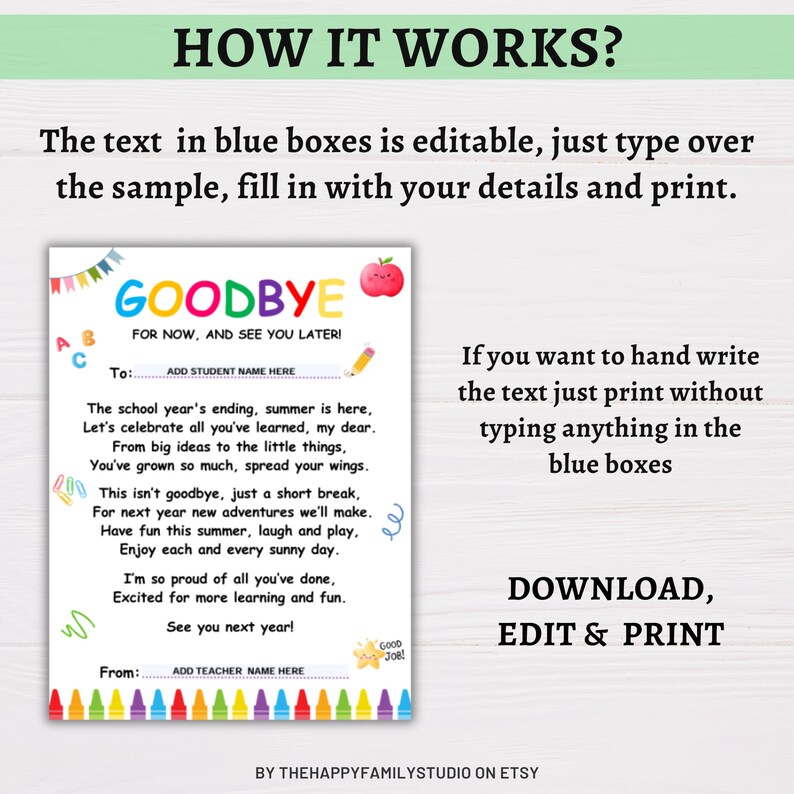 End of School Year Poem Gift From Teacher to Student, End of Year Gift ...