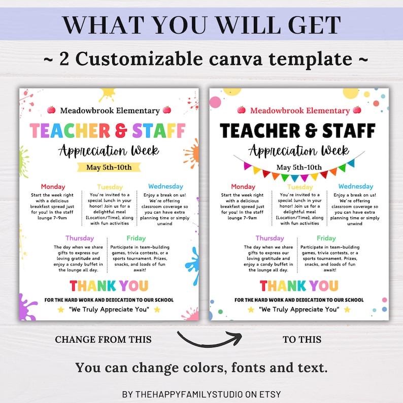 Teacher Appreciation Week Schedule, Editable Teacher Appreciation Flyer ...