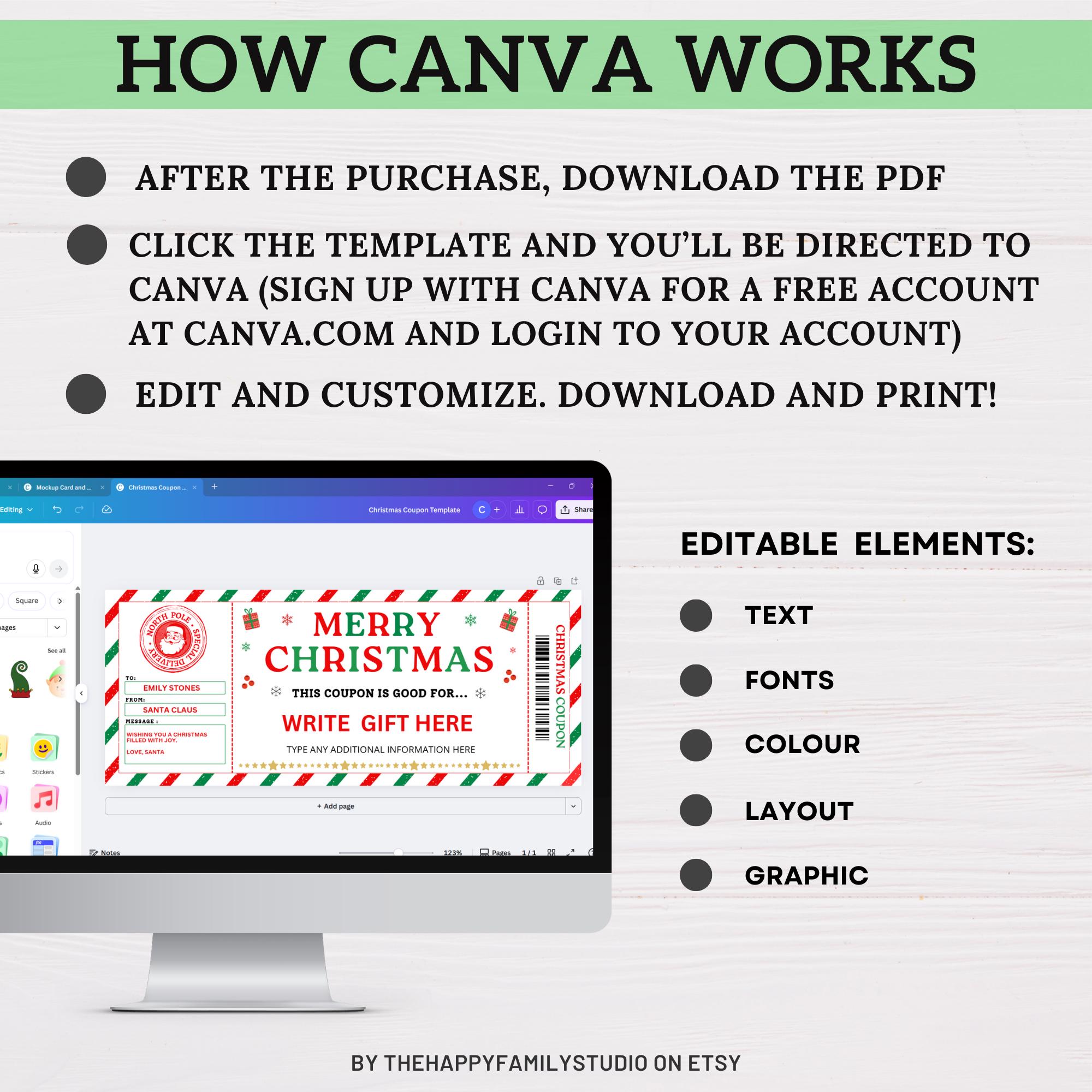 Editable Christmas Coupon, Printable Christmas Gift Certificate, Custom ...