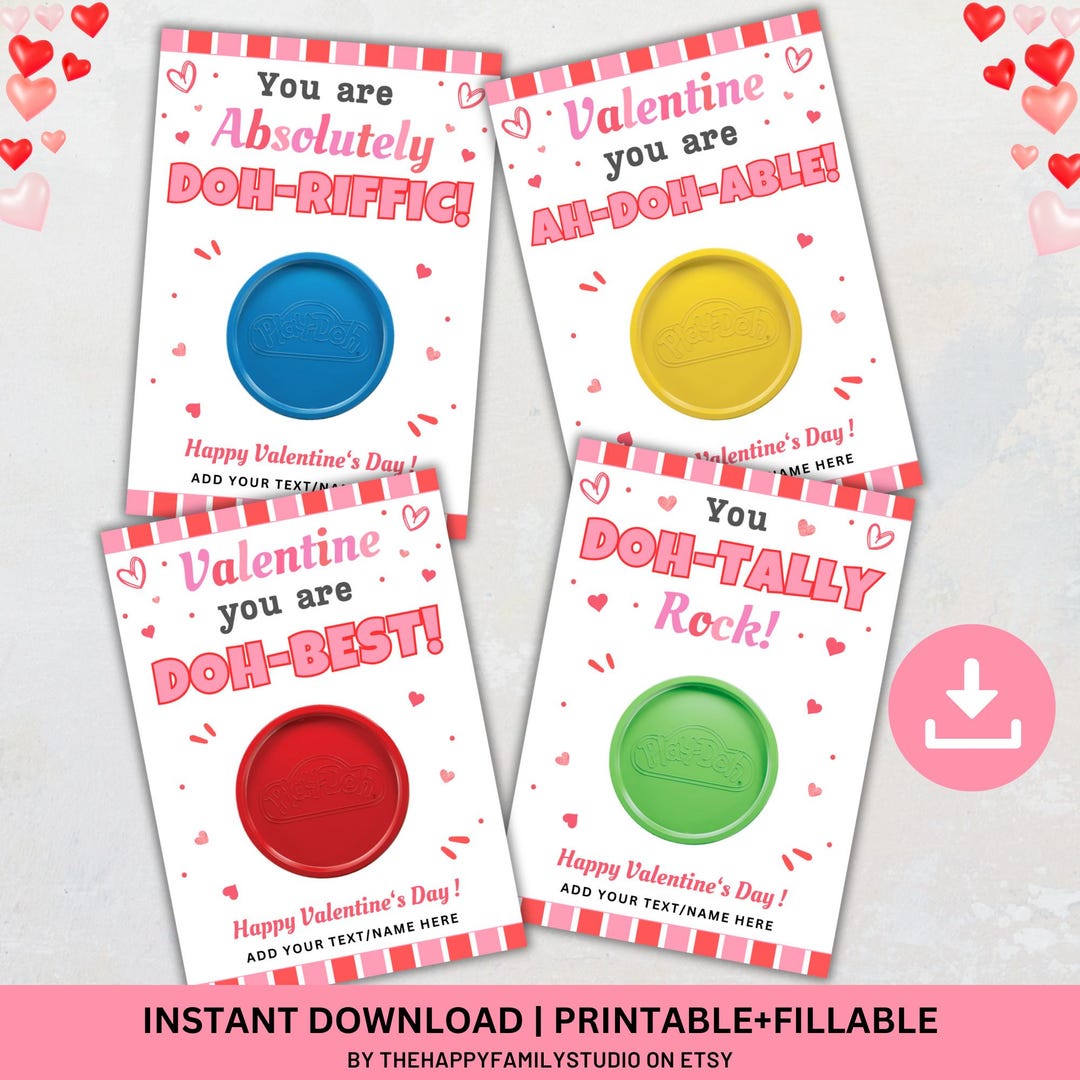 Printable Playdoh Valentine Cards, Classroom Valentines Cards, Non ...