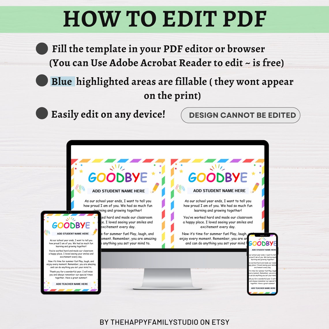 Teacher Goodbye Letter Printable, Teacher End of School Letter, Letter ...