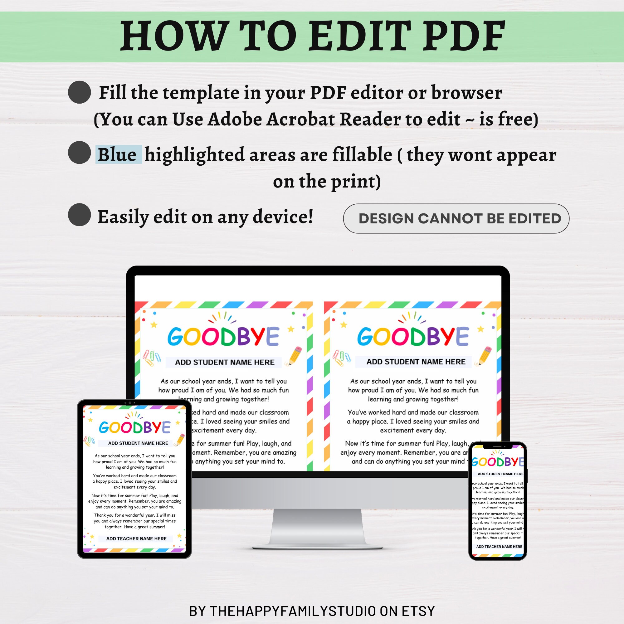 Teacher Goodbye Letter Printable, Teacher End of School Letter, Letter ...