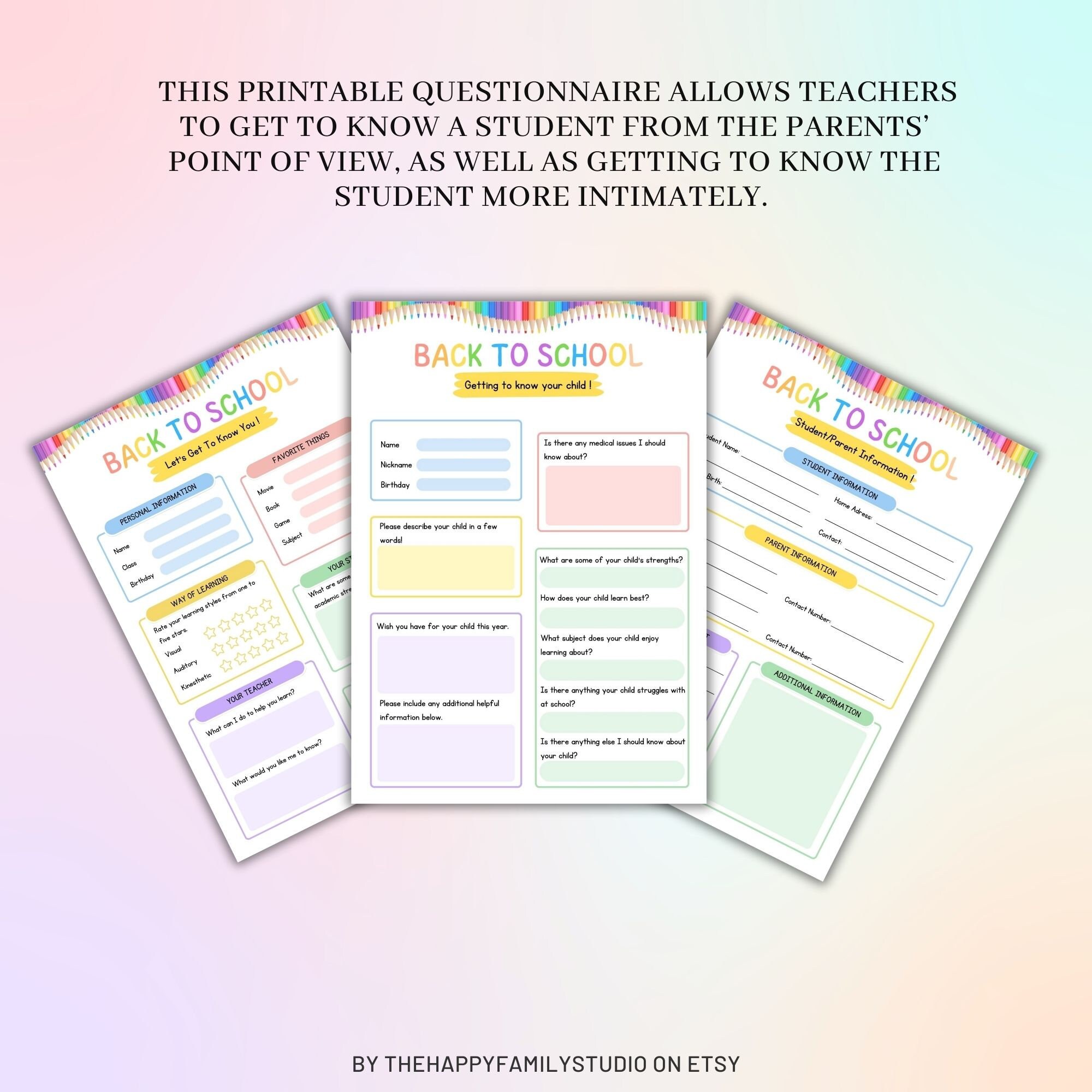 Back to School Year Questionnaire Printable, Get to Know You and Your ...