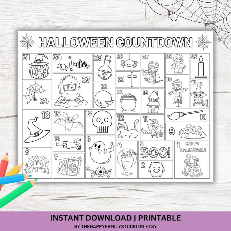 Halloween Countdown Coloring Calendar, Halloween 31-day Activity for ...