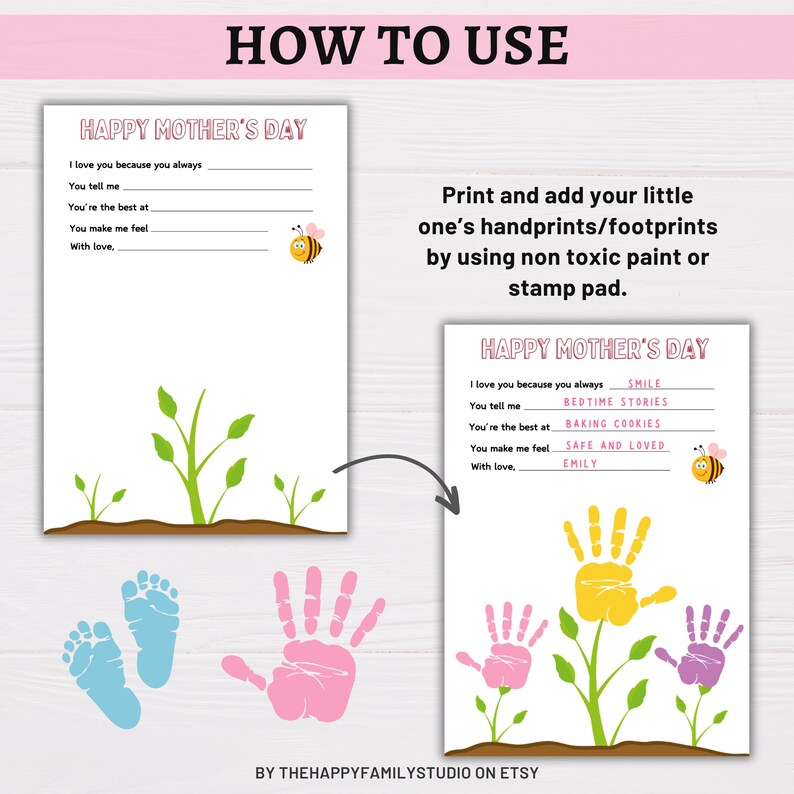 Mother's Day Garden Printable Keepsake, Kids Handprint Keepsake for Mom ...