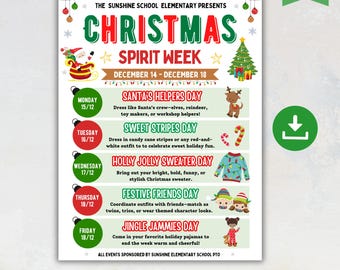 Christmas Spirit Week Flyer Template, Spirit Week Itinerary, School ...