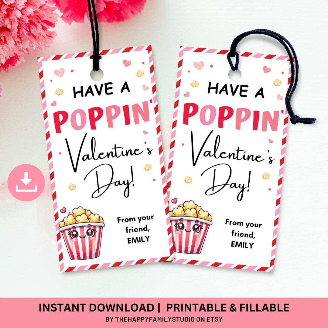 Printable Have a Popping Valentine's Day Card, Popcorn Valentine Tag ...