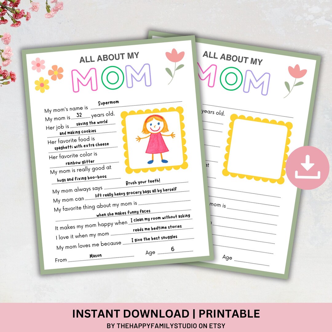 All About My Mom Appreciation Letter, Mother’s Day Questionnaire ...