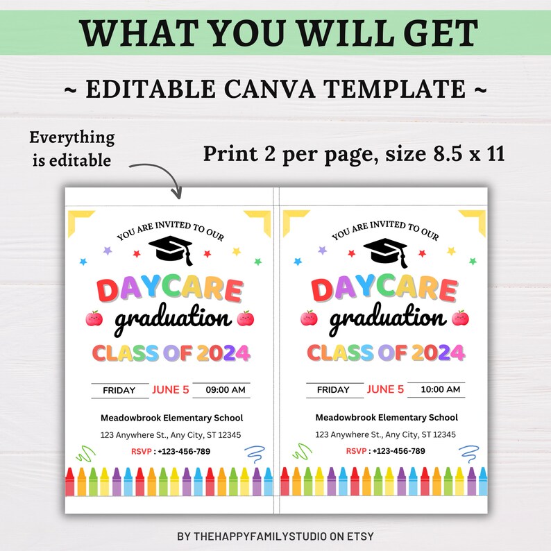 Editable Daycare Graduation Invitation, Daycare Announcement Party ...