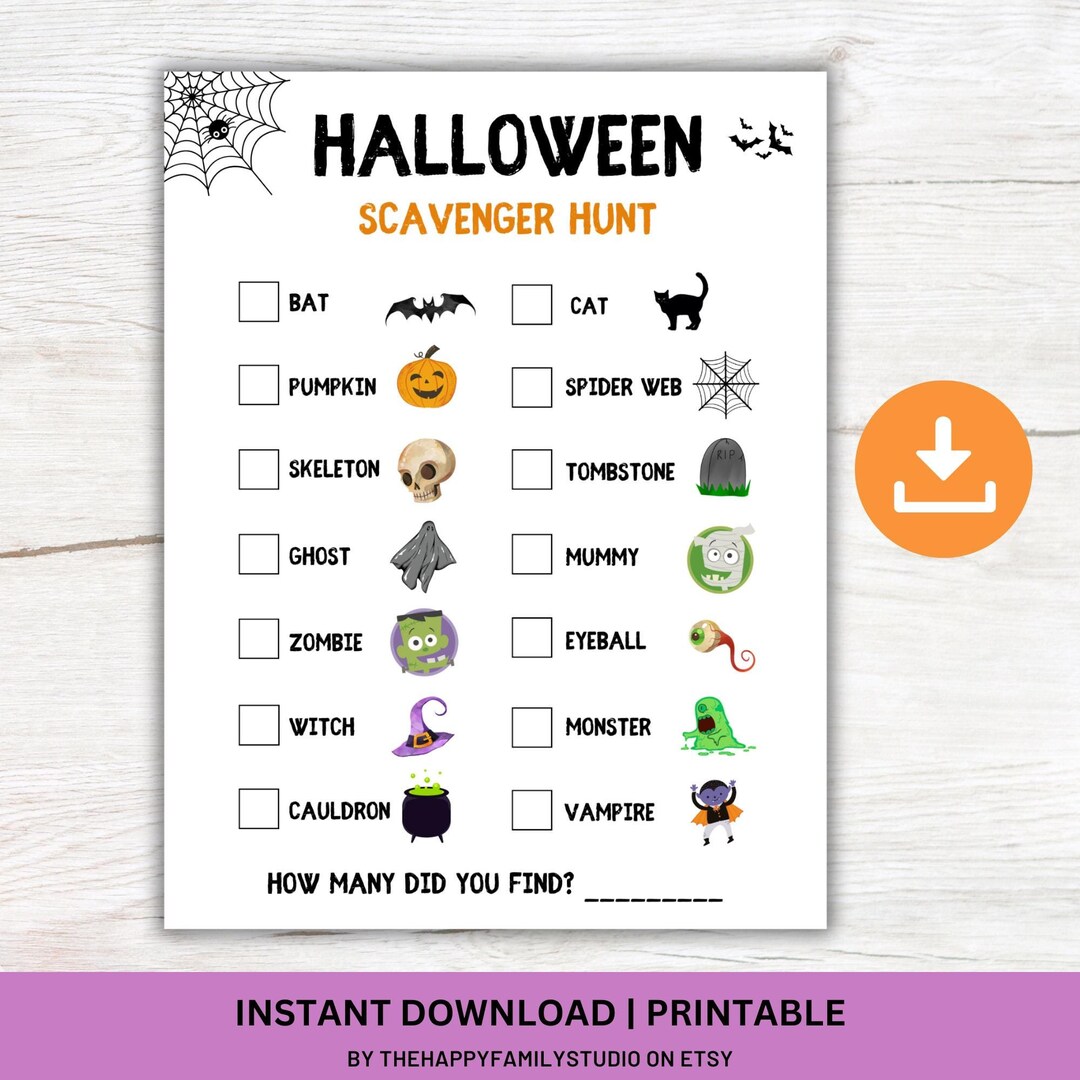 Halloween Scavenger Hunt Printable, Halloween Classroom Activity, Party ...