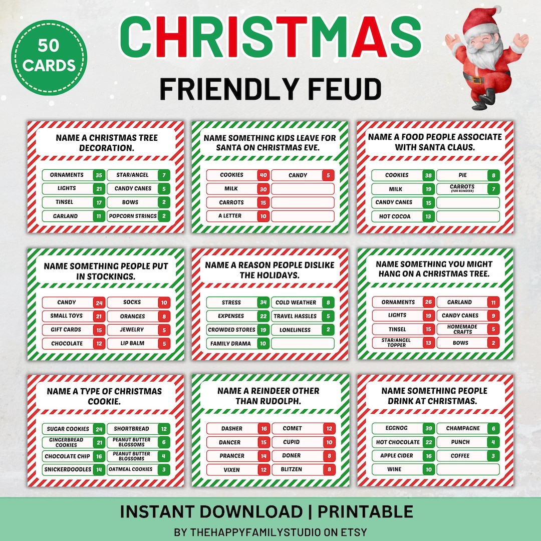 Christmas Friendly Feud Game Printable, Christmas Party Game, Christmas ...