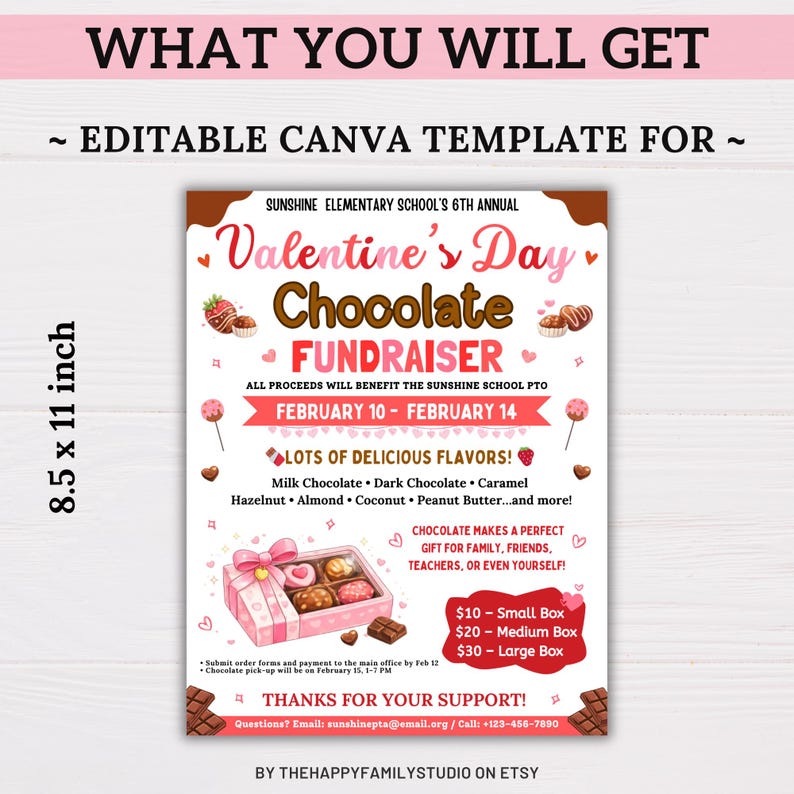 Valentine's Day Chocolate Fundraiser Flyer Template, Printable Candy ...