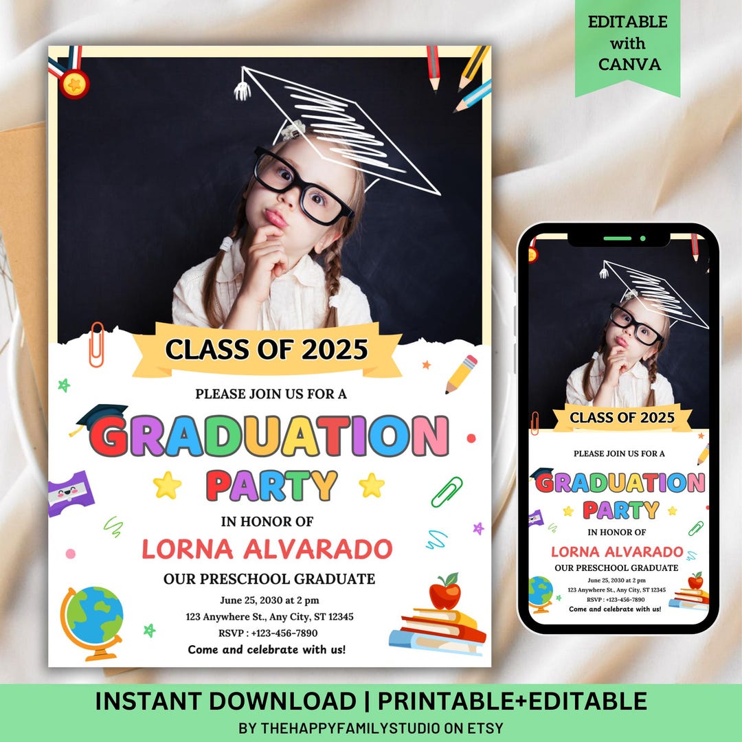 Preschool Graduation Invitation, Pre-k Grad Announcement Card ...