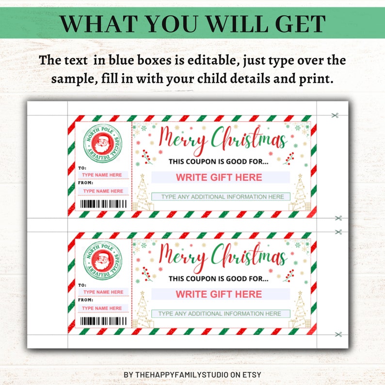 Editable Christmas Coupon, Printable Christmas Gift Certificate, Custom ...