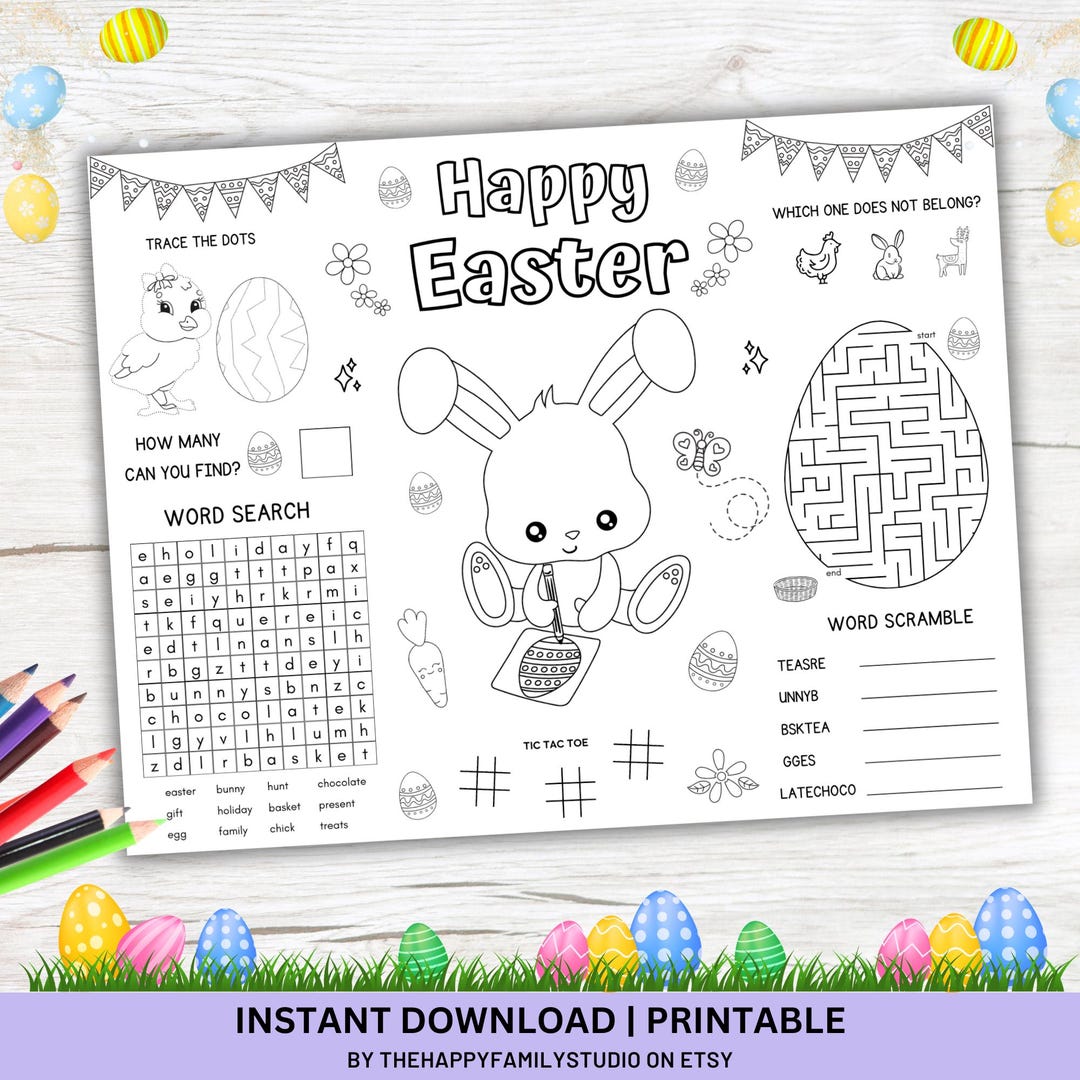 Printable Easter Activity Placemat, Easter Coloring Page, Kids Easter ...