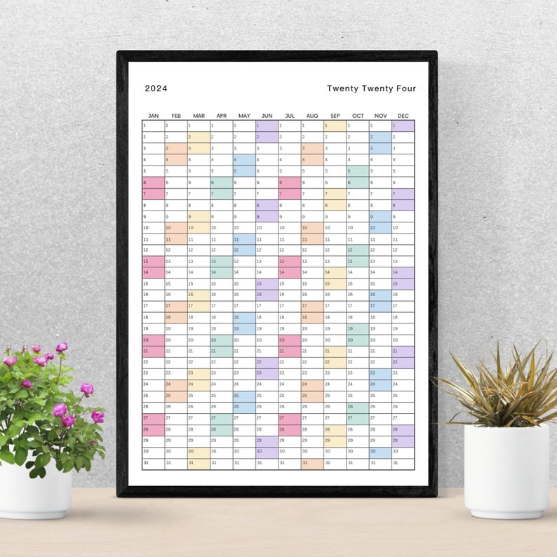 Printable 2024 Wall Calendar, 2024 Wall Planner, Yearly Planner on 1 ...