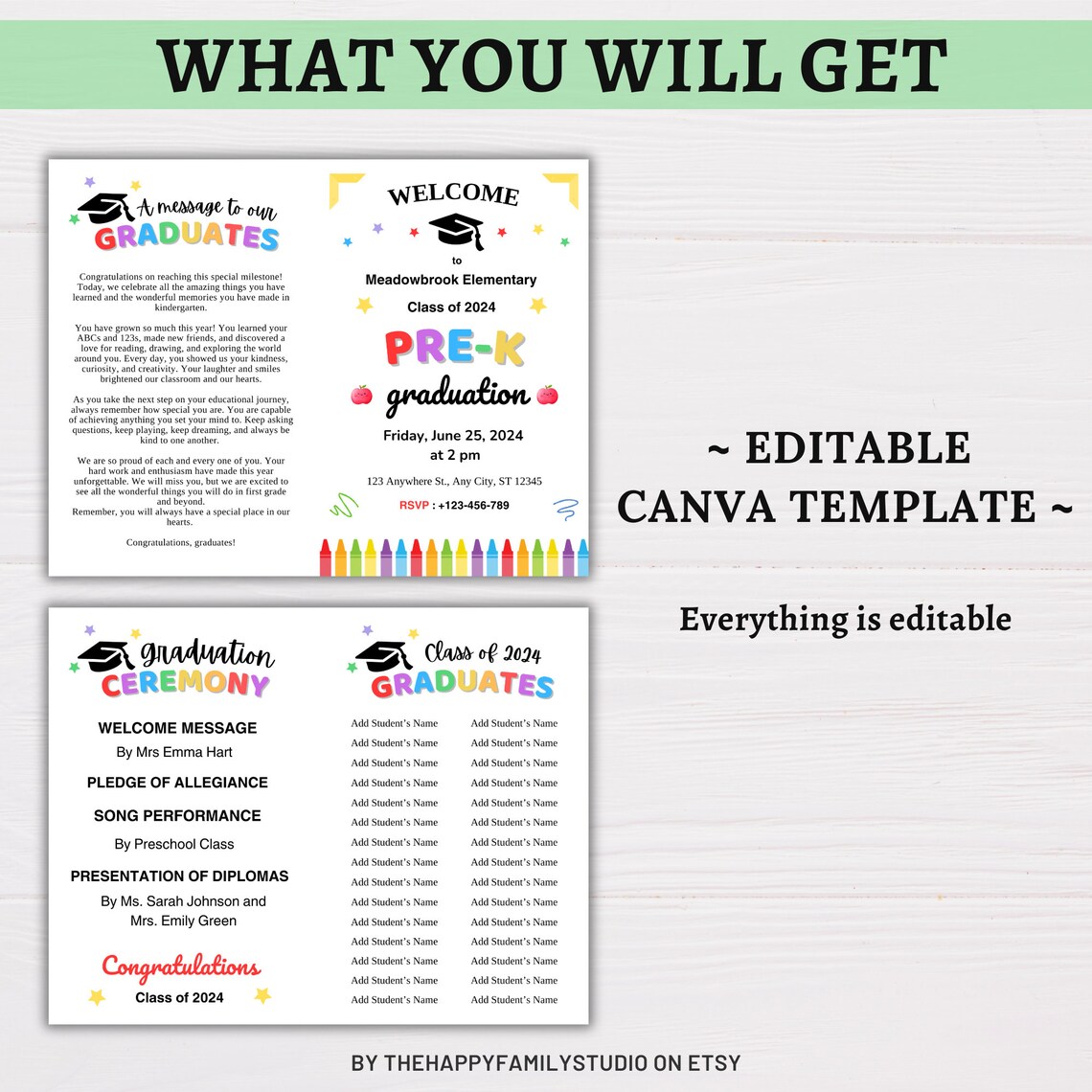 Editable Pre-k Graduation Program, Graduation Ceremony Template, Prek ...