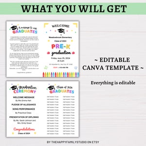 Editable Pre-k Graduation Program, Graduation Ceremony Template, Prek ...
