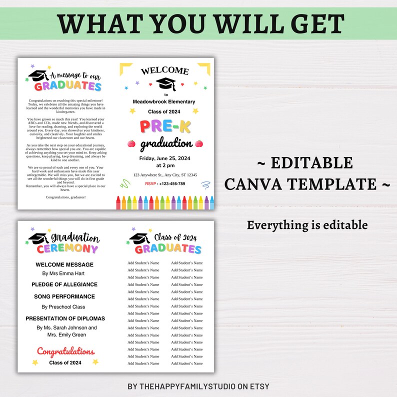 Editable Pre-k Graduation Program, Graduation Ceremony Template, Prek ...