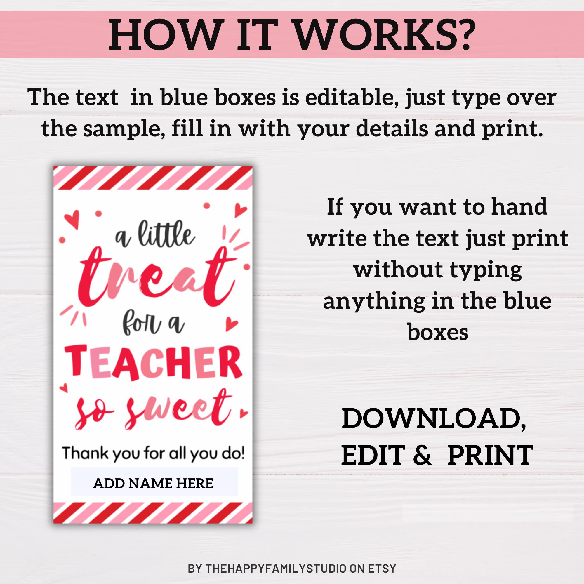 Teacher Valentine's Day Gift Tag, Teacher Valentines Appreciation Tags ...