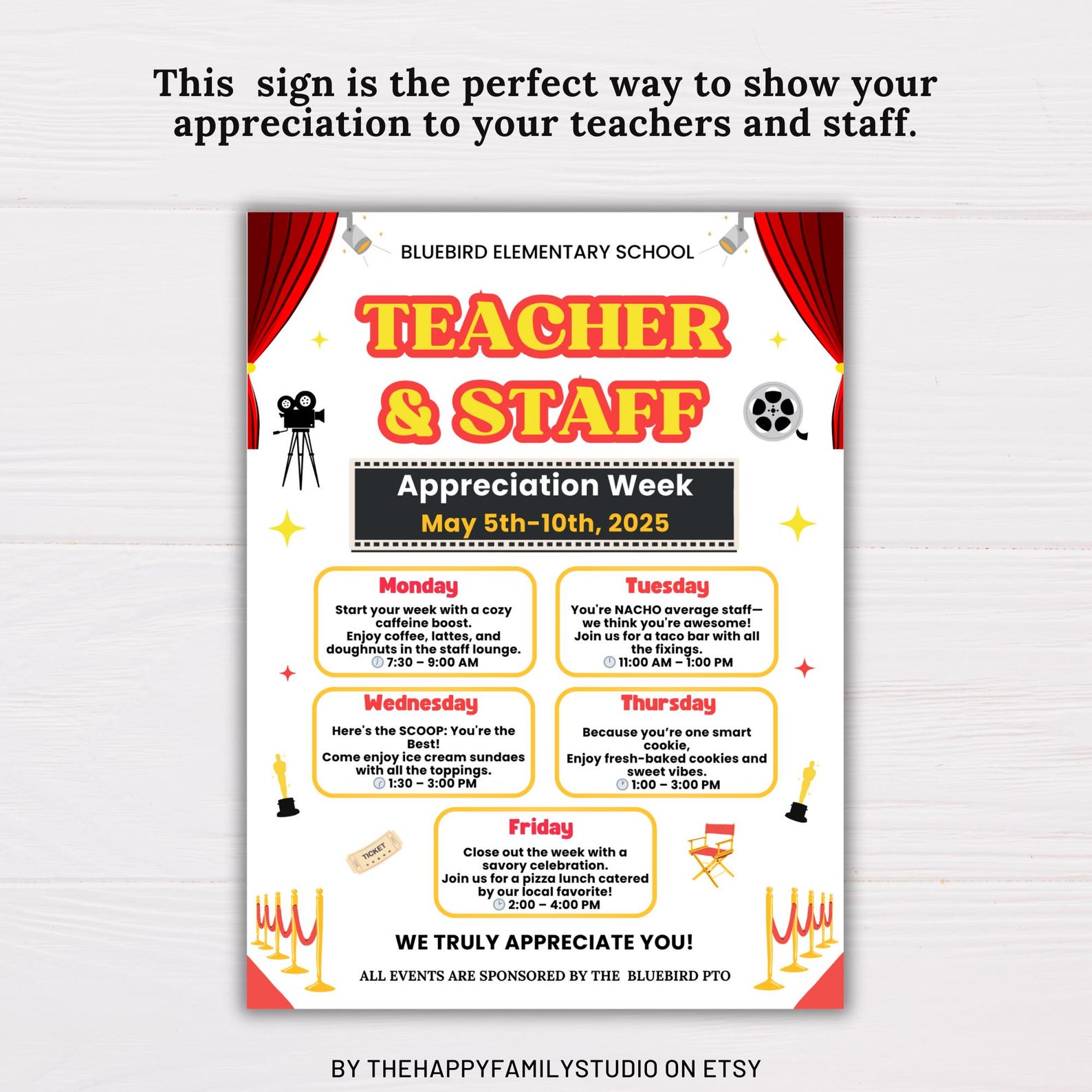 Editable Teacher Appreciation Week Flyer Template, VIP Hollywood Theme ...
