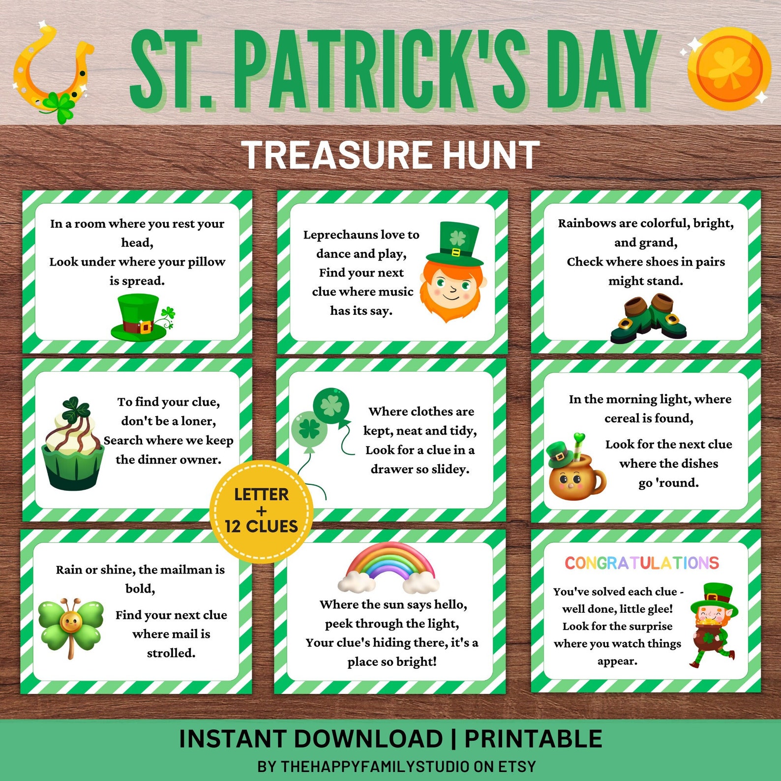 St. Patrick's Day Scavenger Hunt for Kids, Leprechaun Treasure Hunt ...