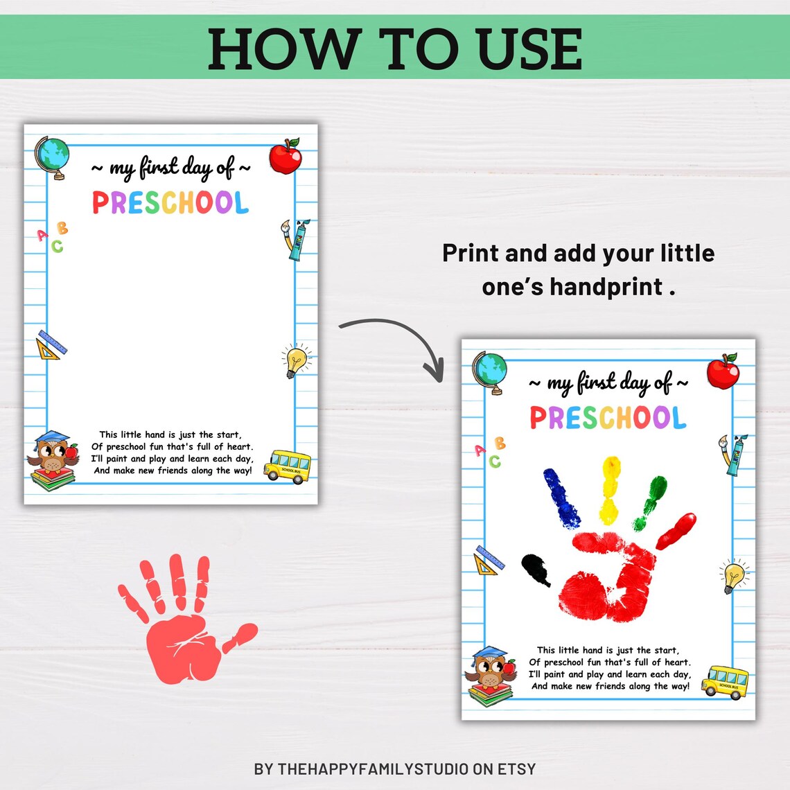 First Day of Preschool Handprint Poem Craft, First Day of School ...