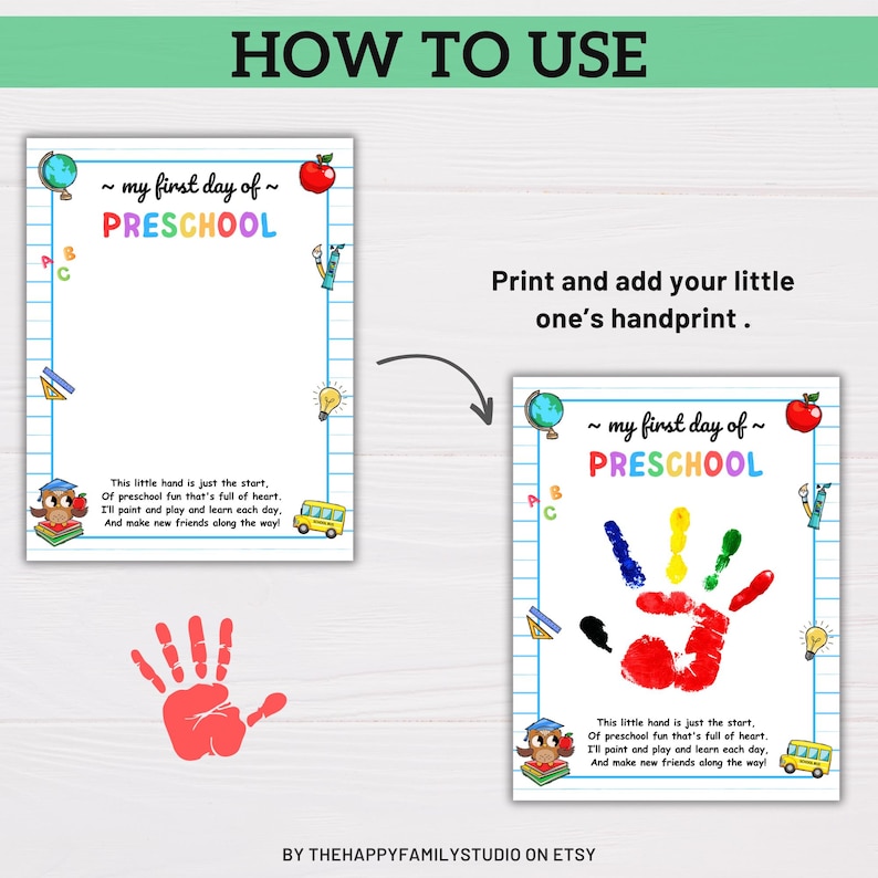 First Day of Preschool Handprint Poem Craft, First Day of School ...