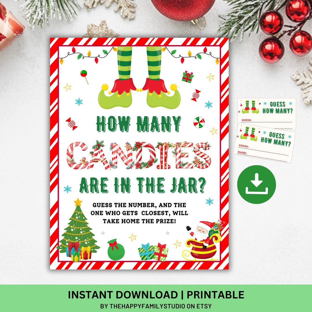 Christmas Candy Guessing Game, Guess How Many Candies in A Jar Sign ...