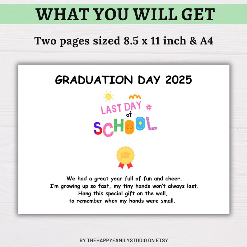 Last Day of School Handprint Art, School Keepsake, Kindergarten ...