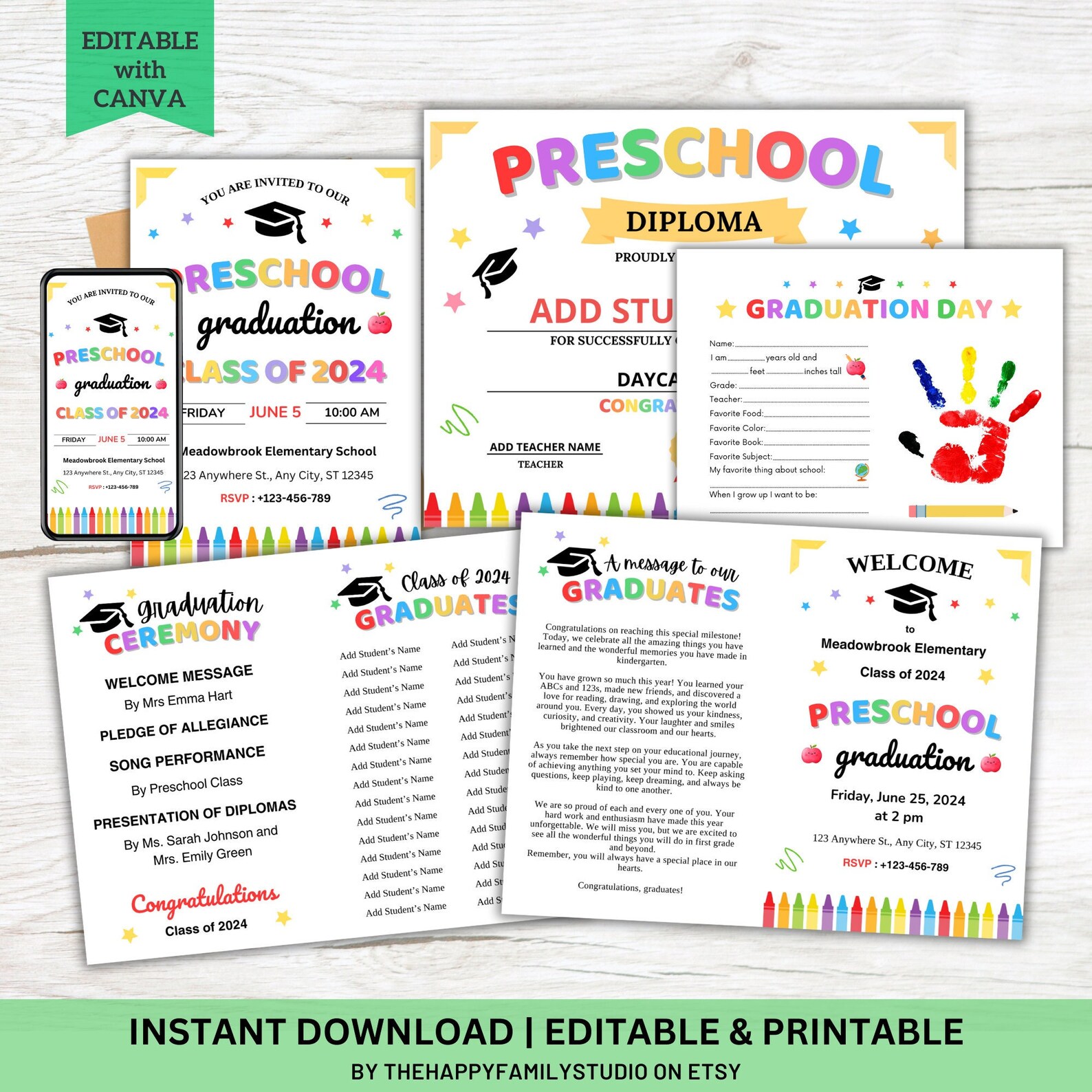 Preschool Graduation Bundle, Graduation Invitation, Graduation Program ...
