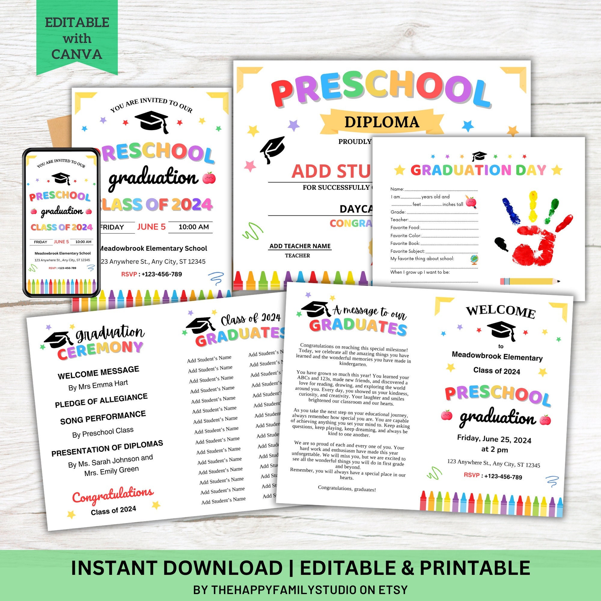 Preschool Graduation Bundle, Graduation Invitation, Graduation Program ...