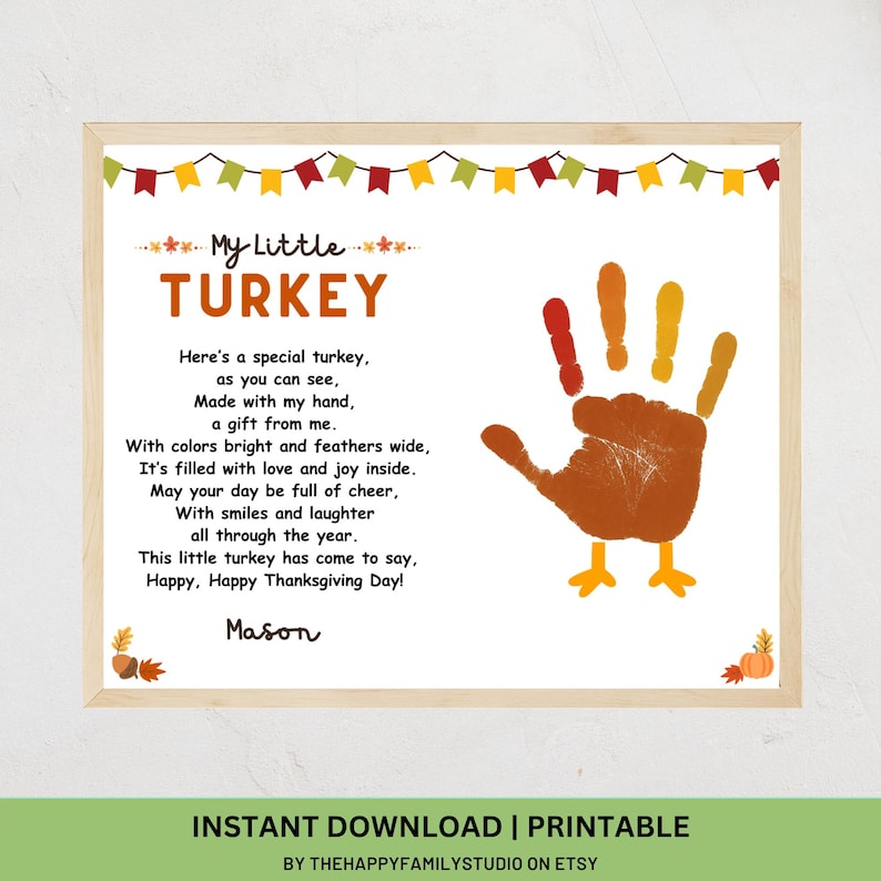 Turkey Poem Handprint Art, Little Turkey Handprint Craft, Thanksgiving ...