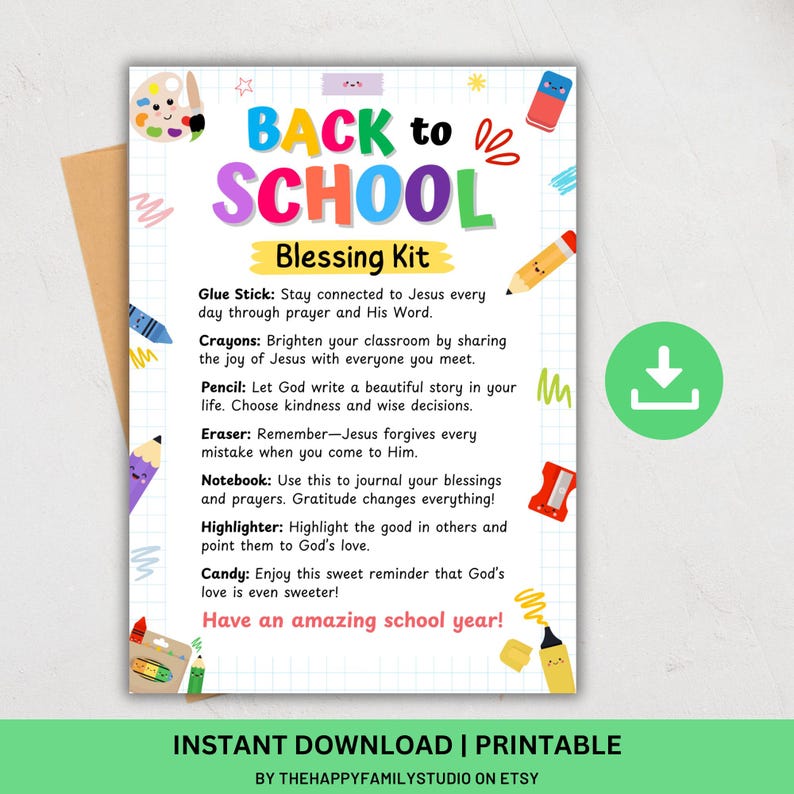 Back to School Blessing Kit, Gods First Day School Survival Kit Card ...