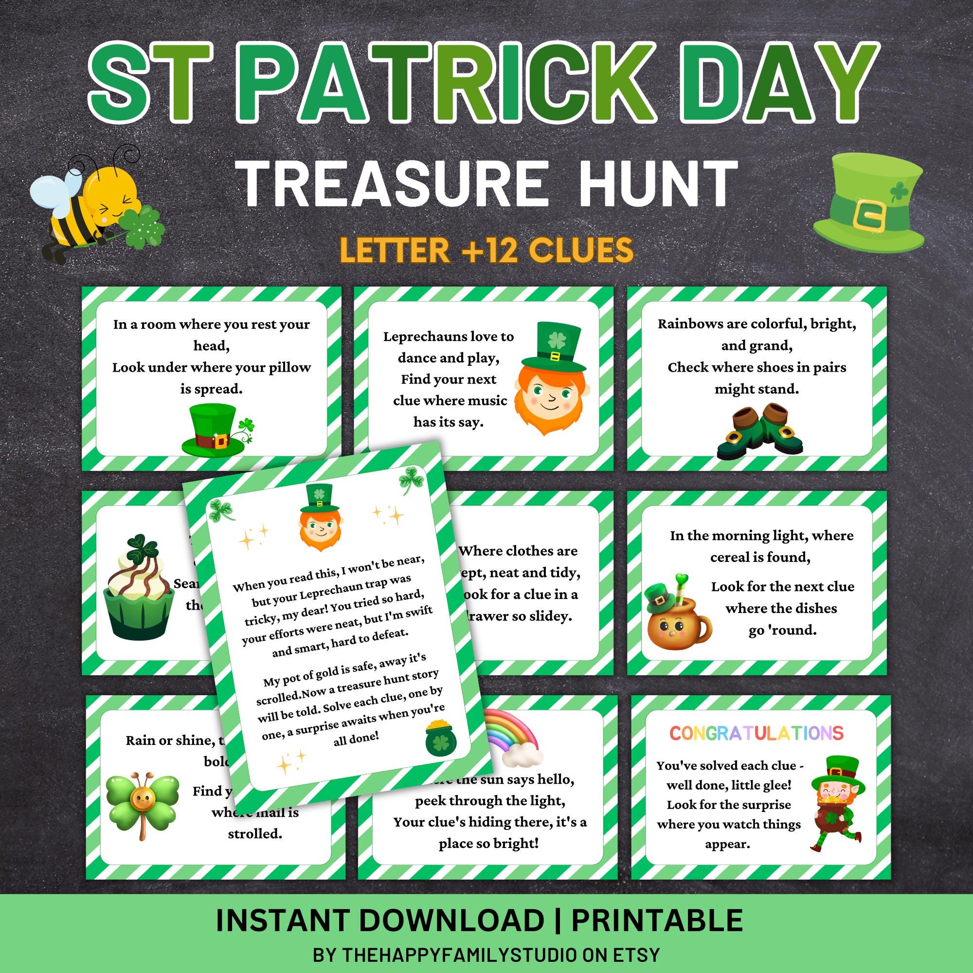 St. Patrick's Day Scavenger Hunt for Kids, Leprechaun Treasure Hunt ...