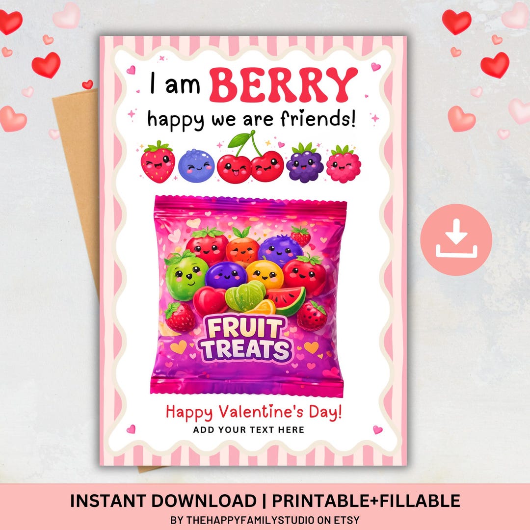 Fruit Treats Valentine's Day Printable, Berry Valentine Day Card, Berry ...