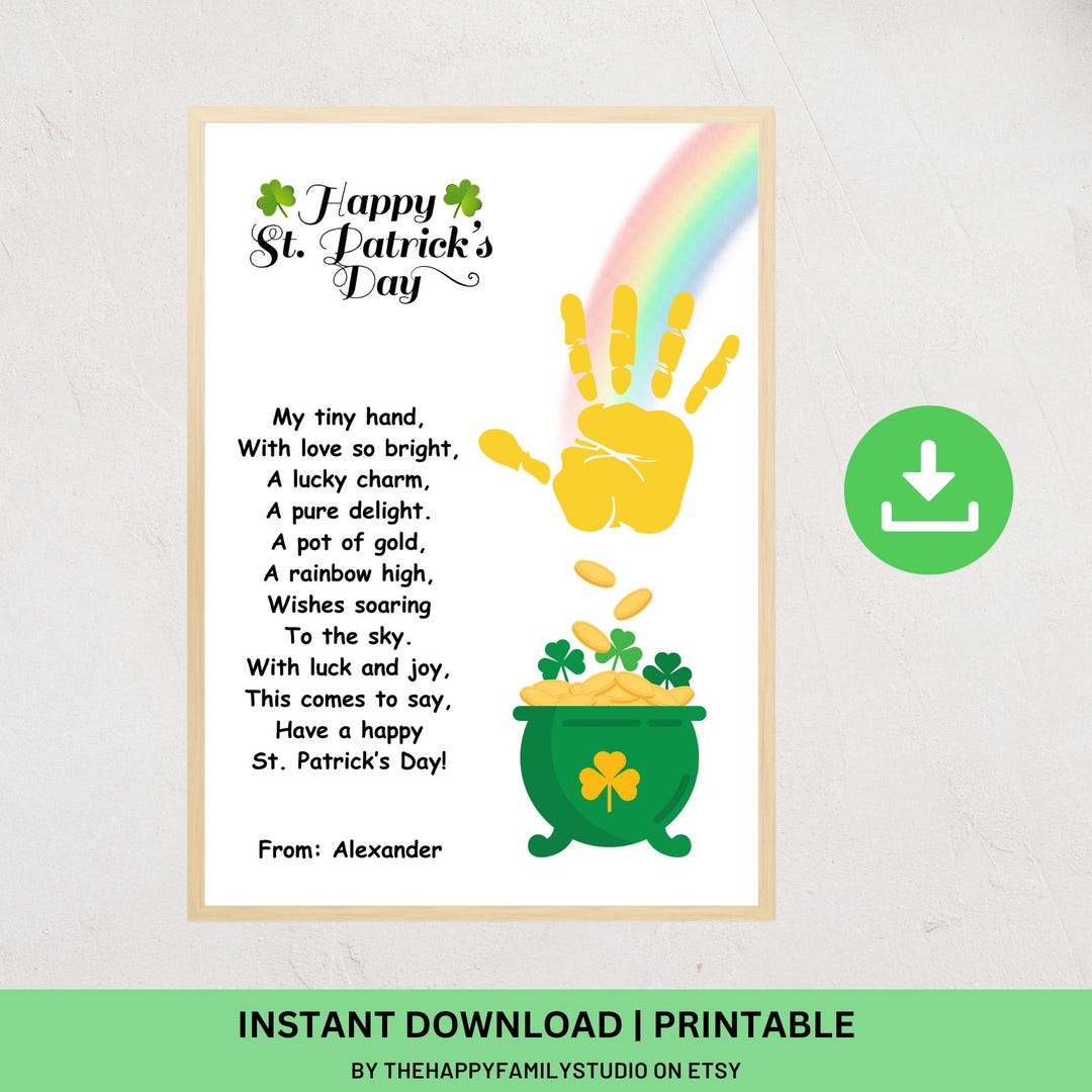 St. Patrick's Day Handprint Art Poem, St. Patricks Day Craft, Pot of ...