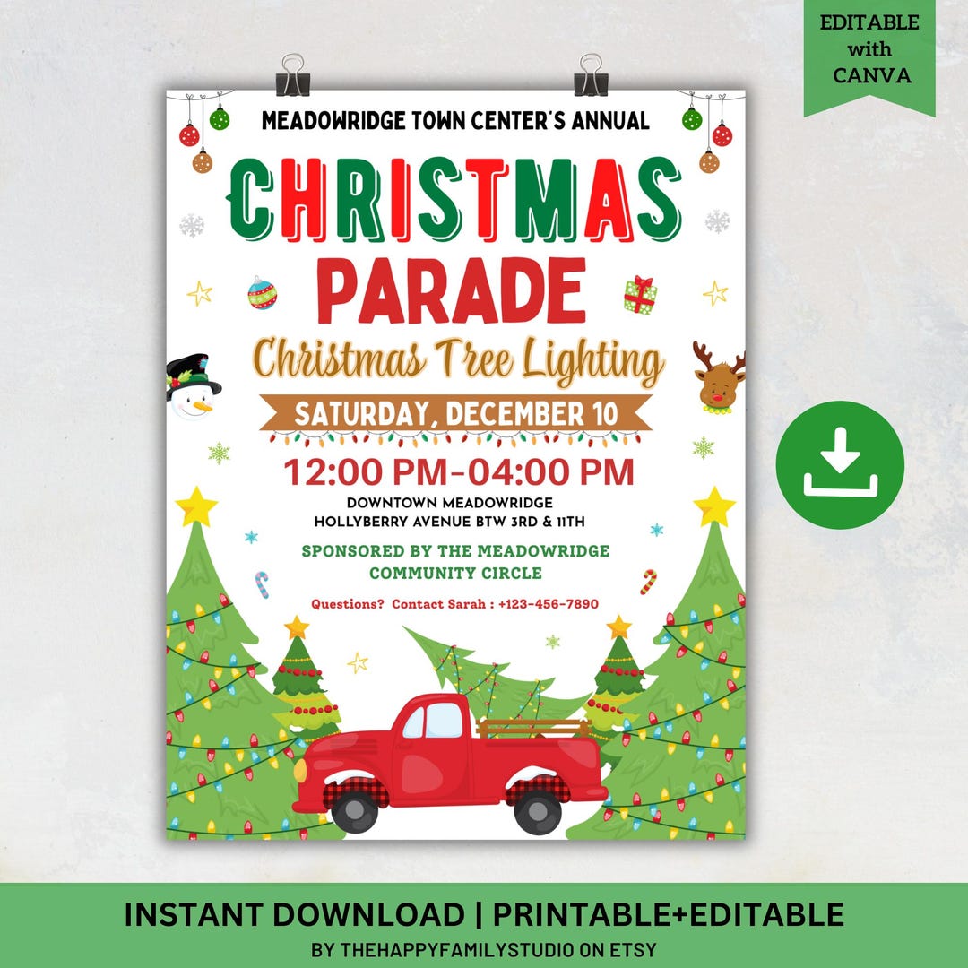Christmas Parade Flyer Template, Winter Christmas Tree Lighting ...