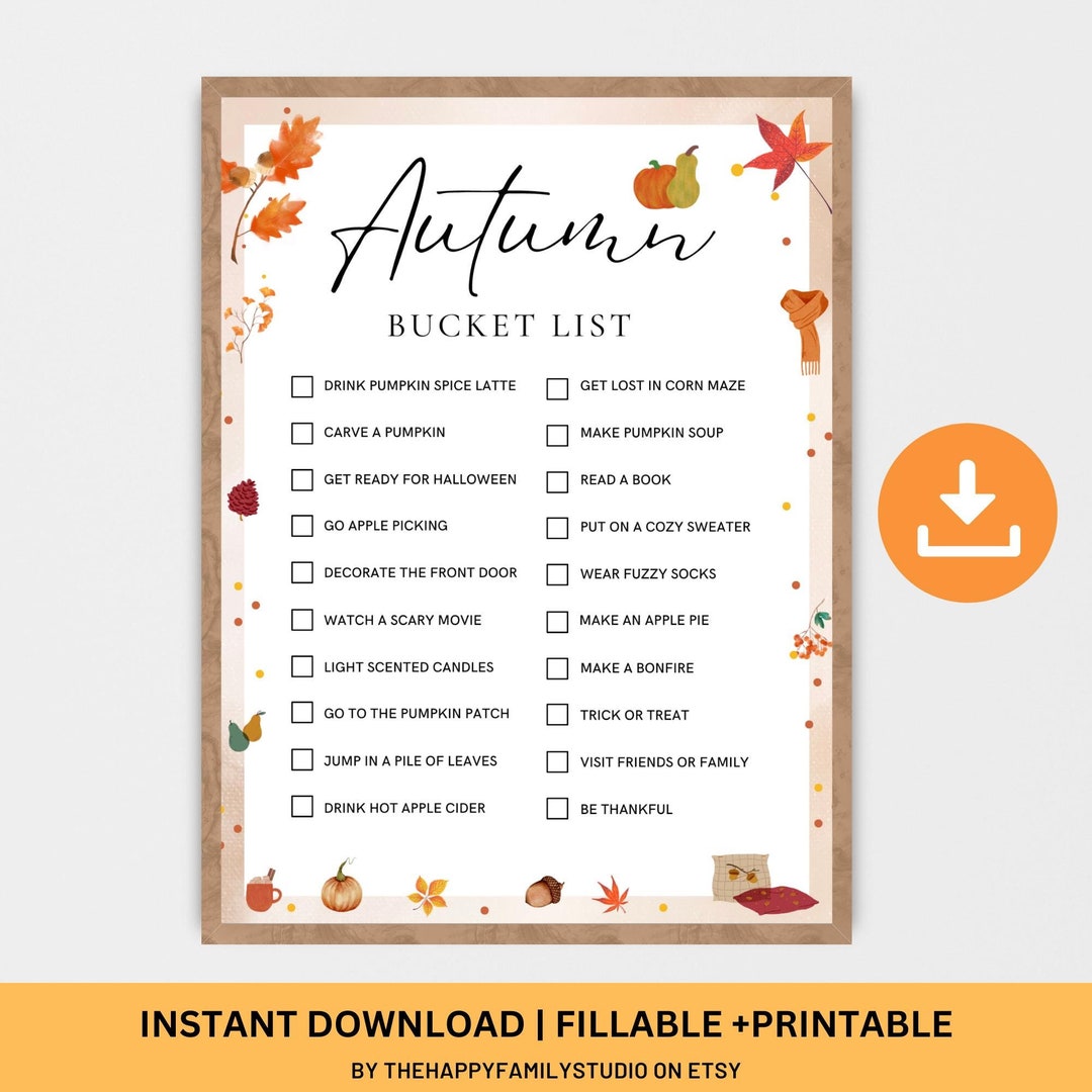 Fall Bucket List Printable, Editable Bucket List, Fall Activities ...