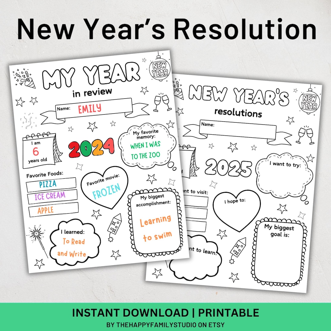 New Year's Resolution Kids Activity: Coloring Page & Worksheet (digital ...
