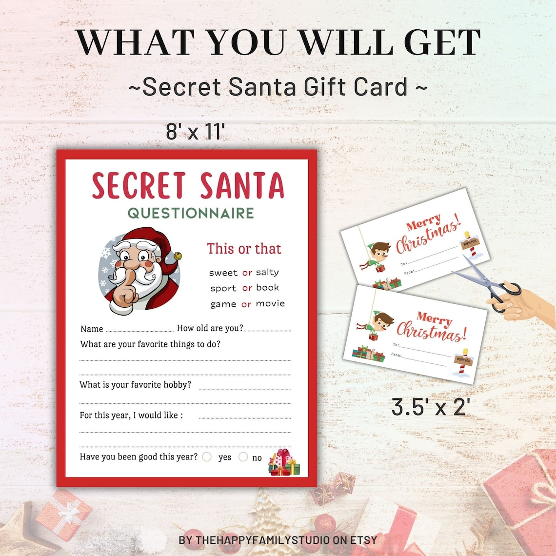 Secret Santa Questionnaire Form for Kids & Teachers, Christmas All ...